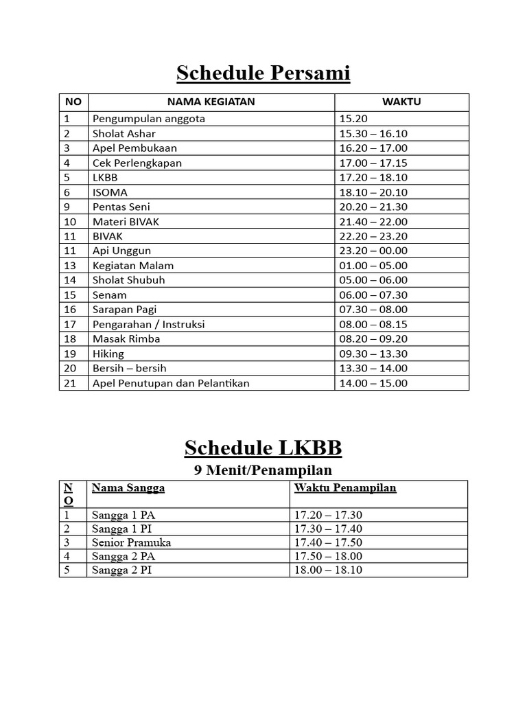 Schedule Persami | PDF