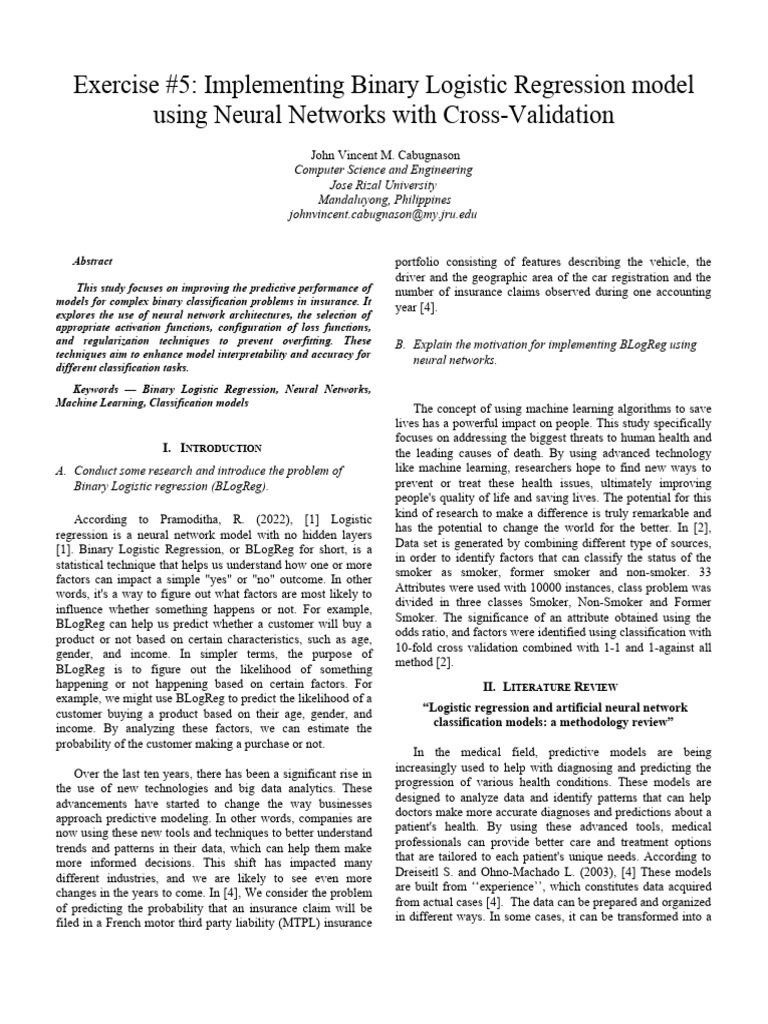 Exer5_Cabugnason | PDF | Artificial Neural Network | Logistic Regression