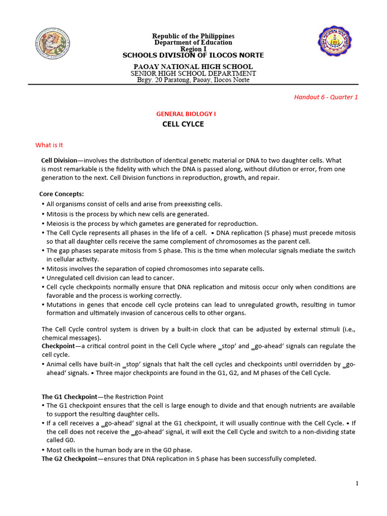 GEN-BIO-1-HANDOUT-6 | PDF | Cell Cycle | Mitosis