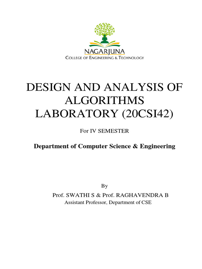 20csi42 Daa Lab Manual Pdf Computational Complexity Theory Computational Problems