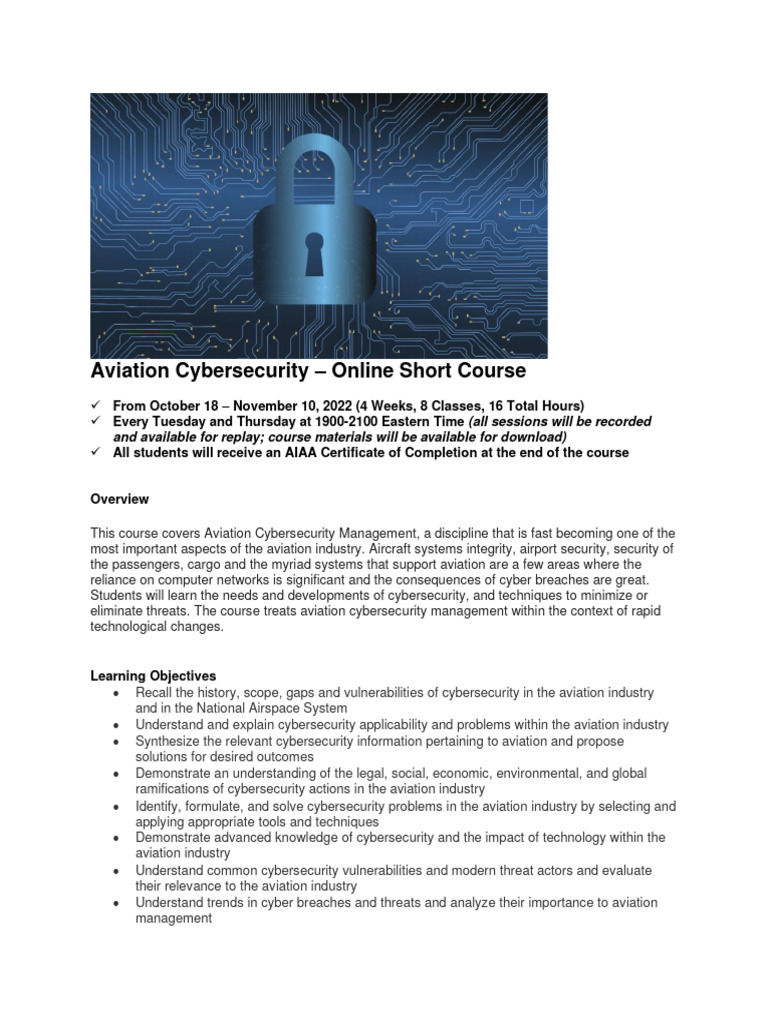 Aviation Cybersecurity – Online Short Course | PDF | Computer Security | Security
