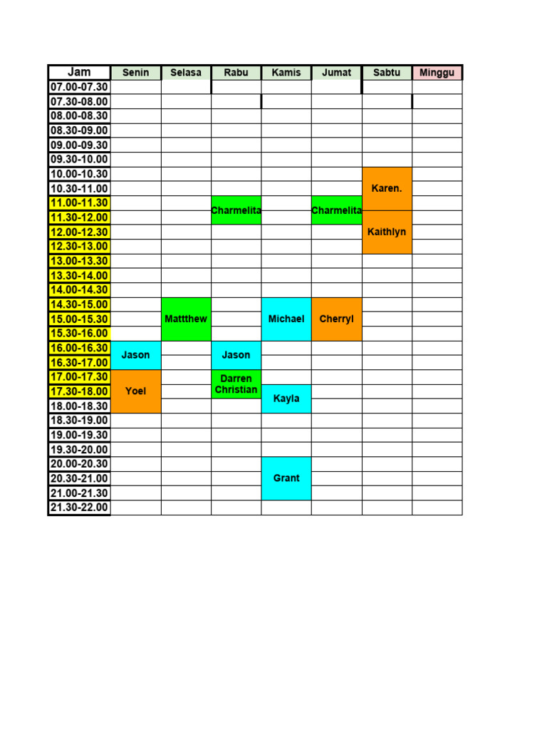 Weekly Schedule Overview | PDF | Cooking, Food & Wine