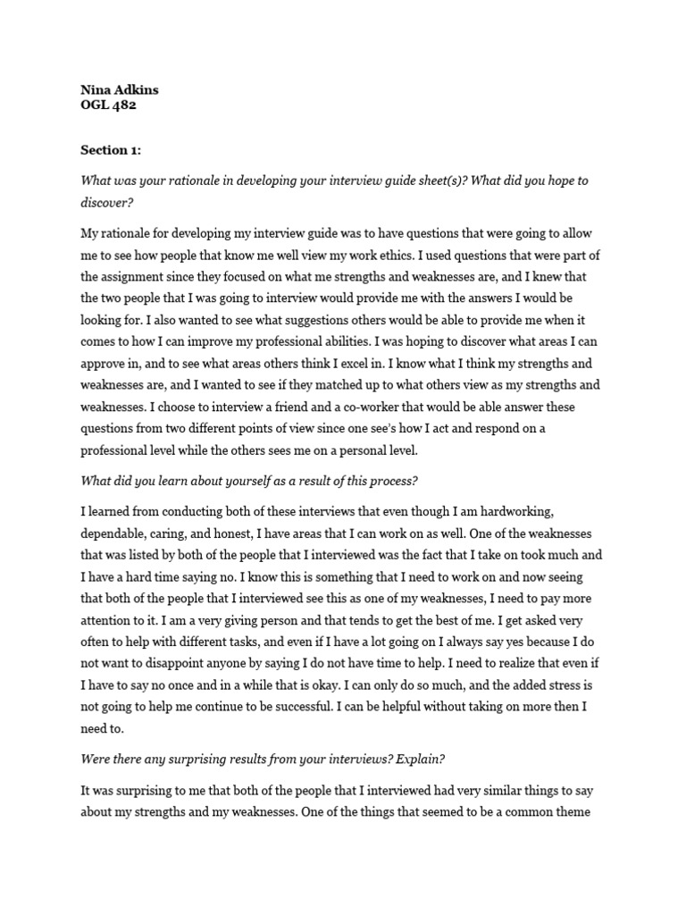 Self Reflection&Interviews | PDF | Mentorship | Psychology