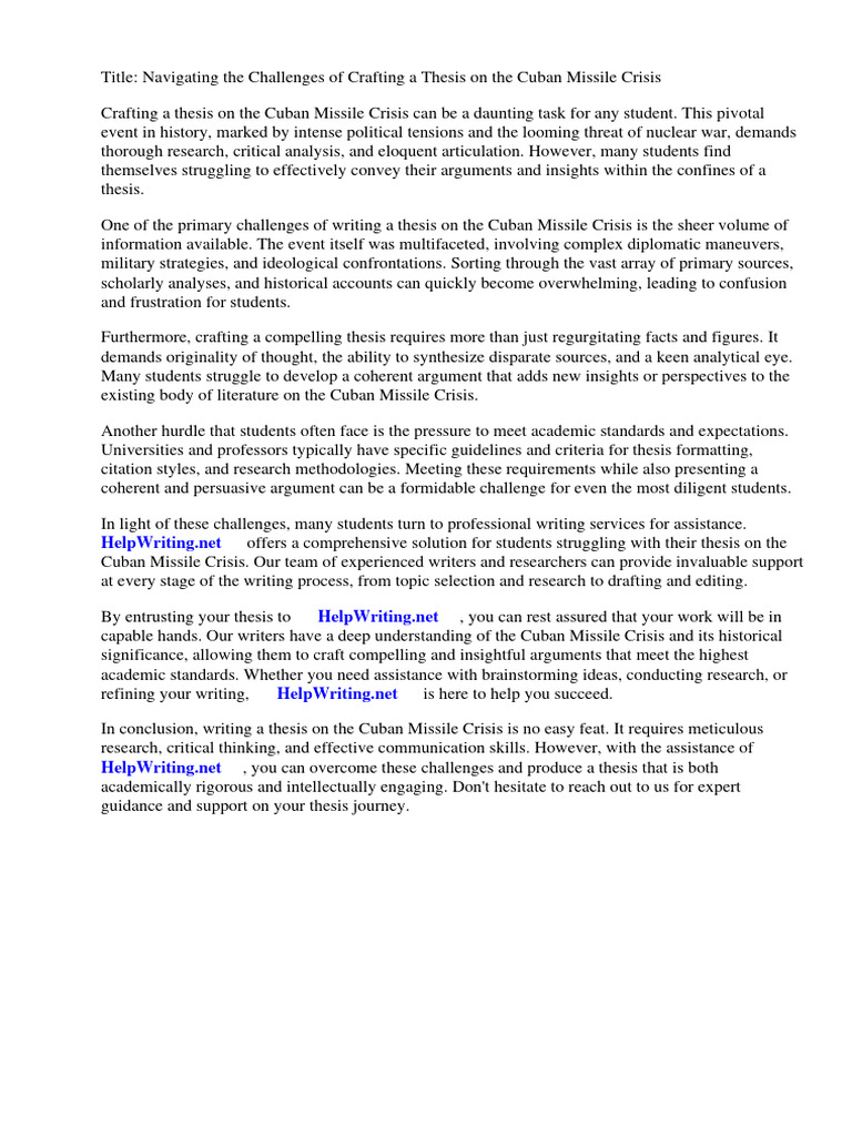 Thesis For Cuban Missile Crisis | PDF | Cuban Missile Crisis | John F ...