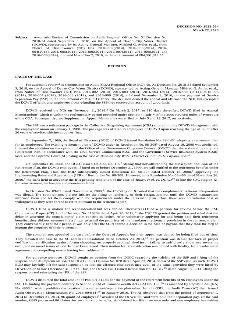 Coa Decision No. 2023-064 | PDF | Employee Benefits | Employment