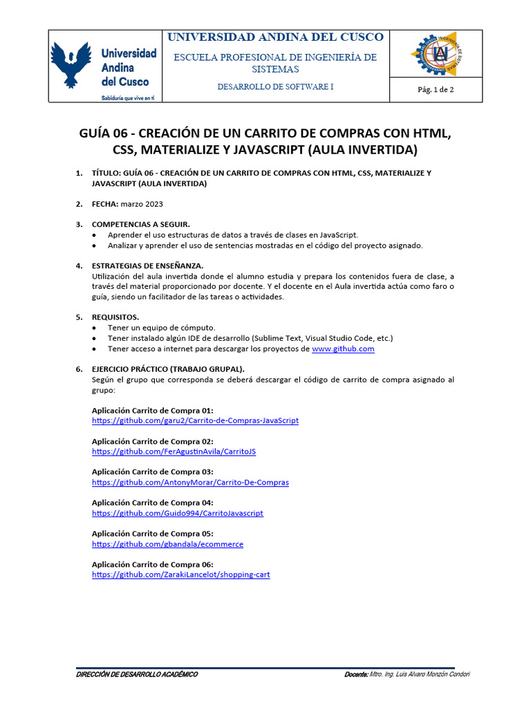 GUÍA 06 - CREACIÓN DE UN CARRITO DE COMPRAS CON HTML, CSS, MATERIALIZE Y JAVASCRIPT (AULA ...