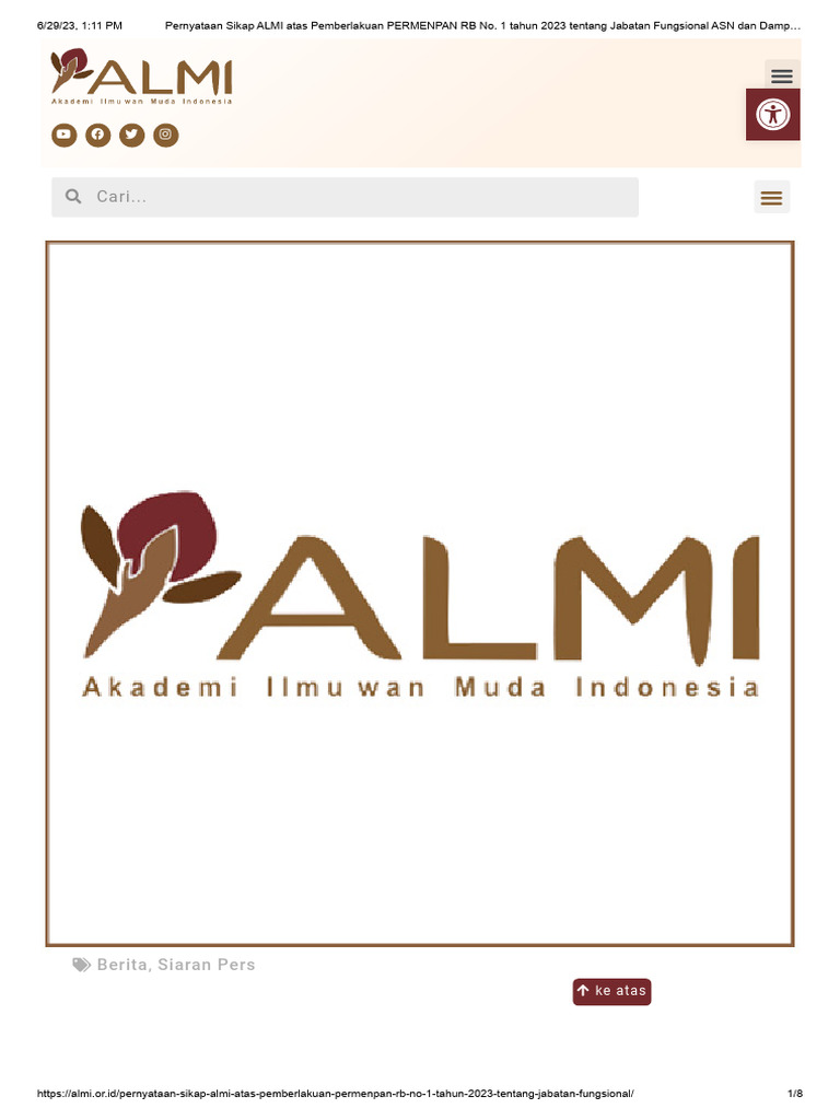 Pernyataan Sikap ALMI Atas Pemberlakuan PERMENPAN RB No. 1 Tahun 2023 Tentang Jabatan Fungsional ...