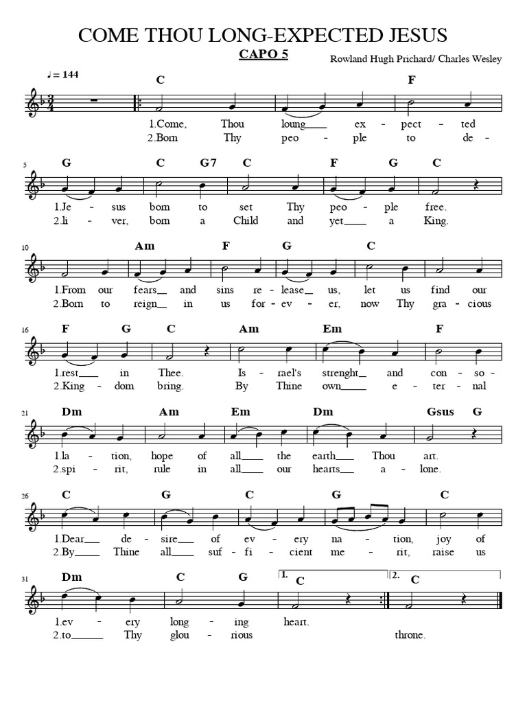 Come Thou Long Expected Jesus | PDF | English Christian Hymns | Hymns