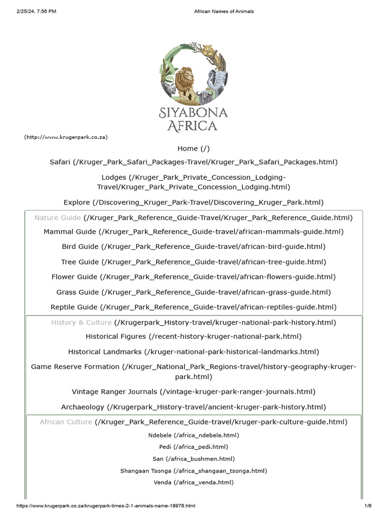 African Animal Names and Meanings | PDF | Foreign Language Studies