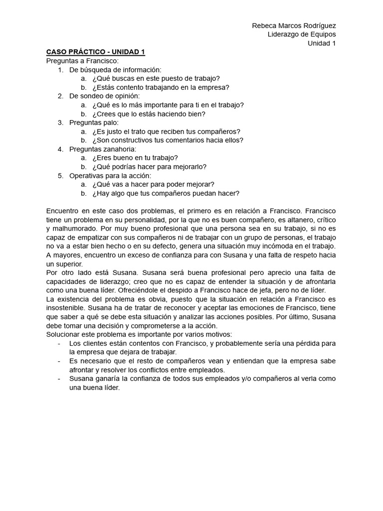 Caso Práctico U1 | PDF | Liderazgo