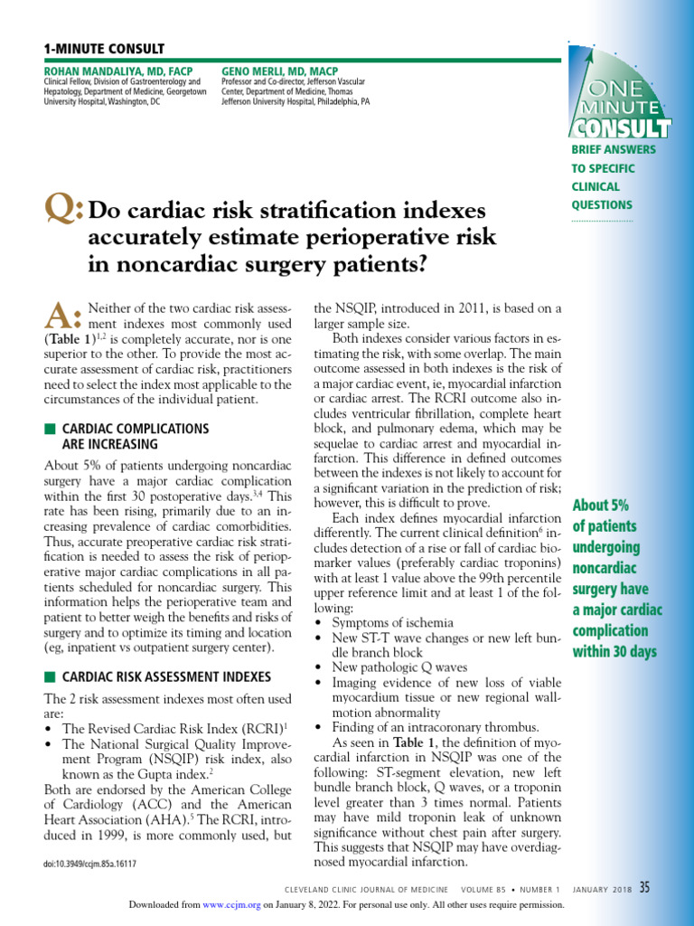 Do Cardiac Risk Stratification Indexes Accurately Estimate ...