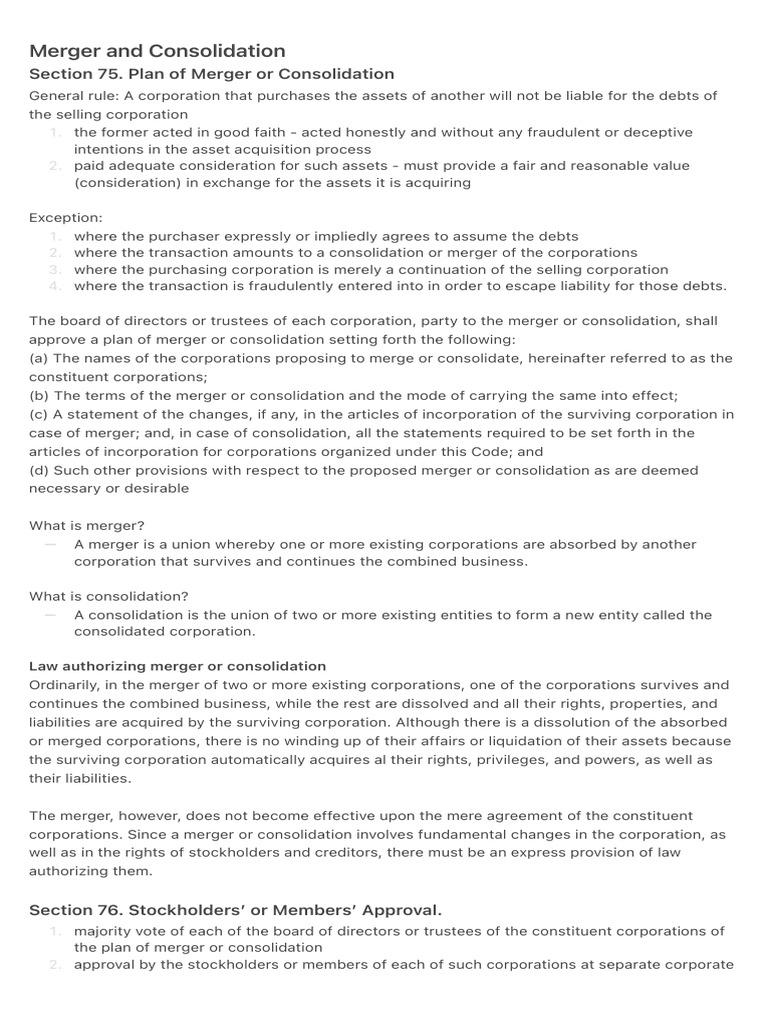 Merger and Consolidation | PDF | Corporations | Mergers And Acquisitions