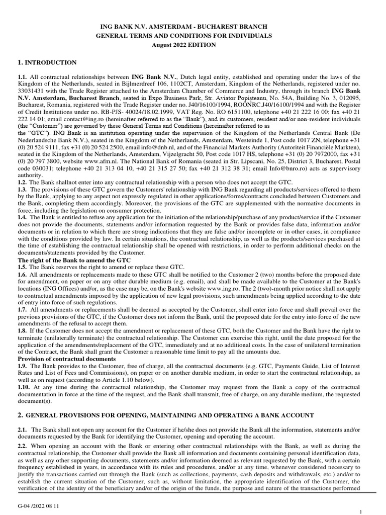 General Terms and Conditions For Individuals | PDF | Payments | Credit Card