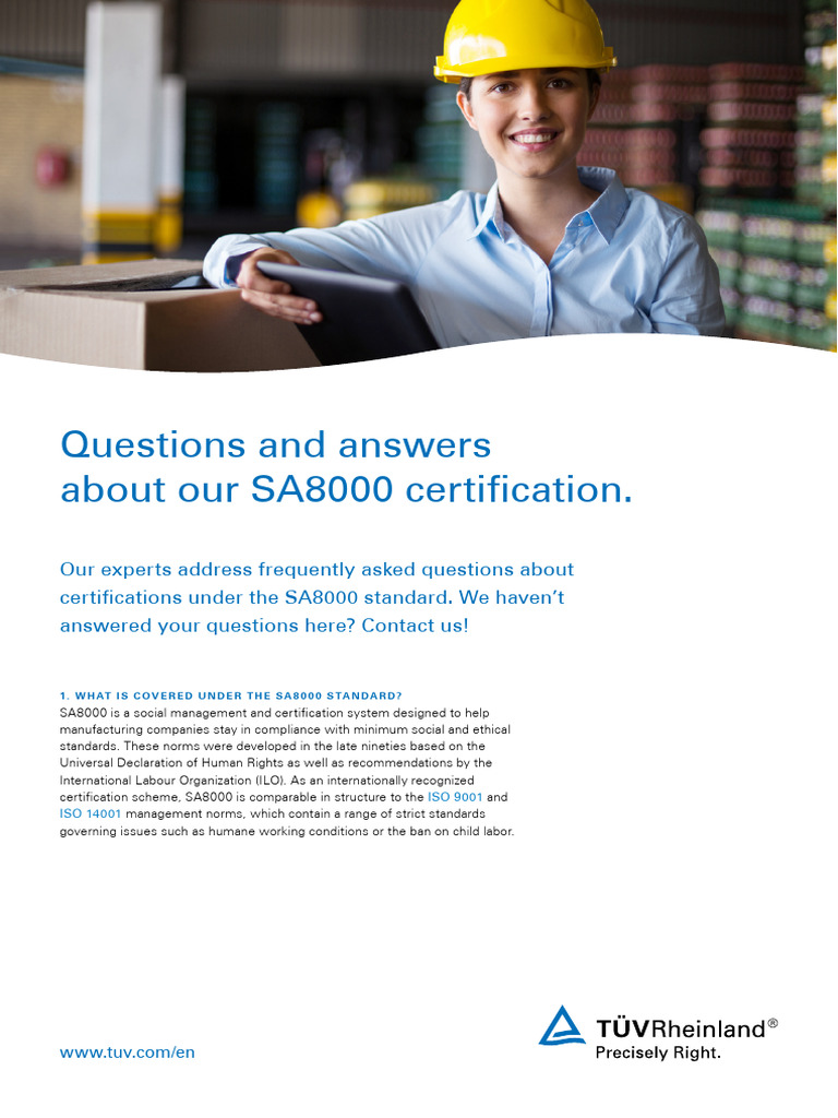 Tuv Rheinland Fsa8000 Faq A4 Web | PDF | Occupational Safety And Health ...