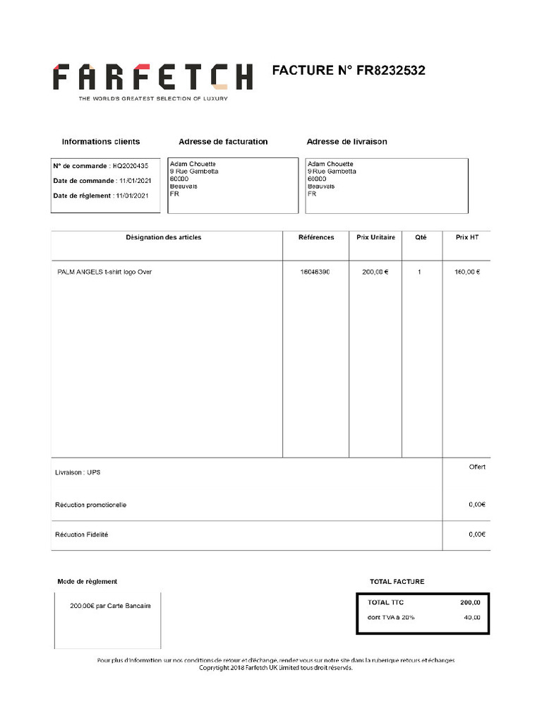 Facture Farfetch PDF | PDF