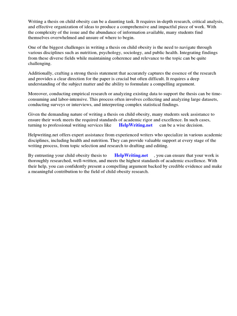 Child Obesity Thesis Writing Guide | PDF | Obesity | Childhood Obesity