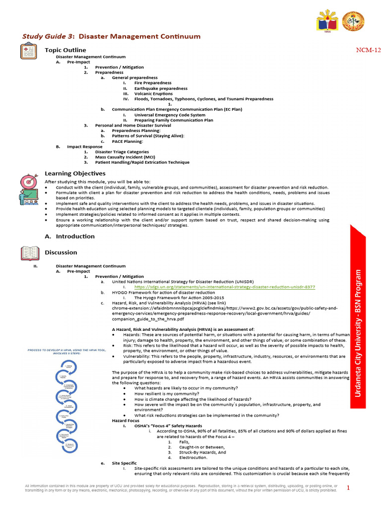 Study Guide Disaster Nursing 3 | PDF | Emergency Management | Earthquakes