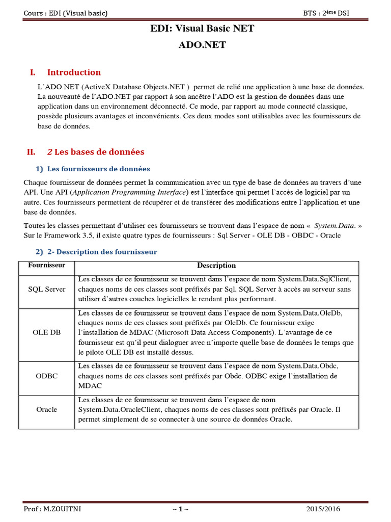 Modes de connexion ADO.NET en VB.NET | PDF | ActiveX Data Objects | SQL