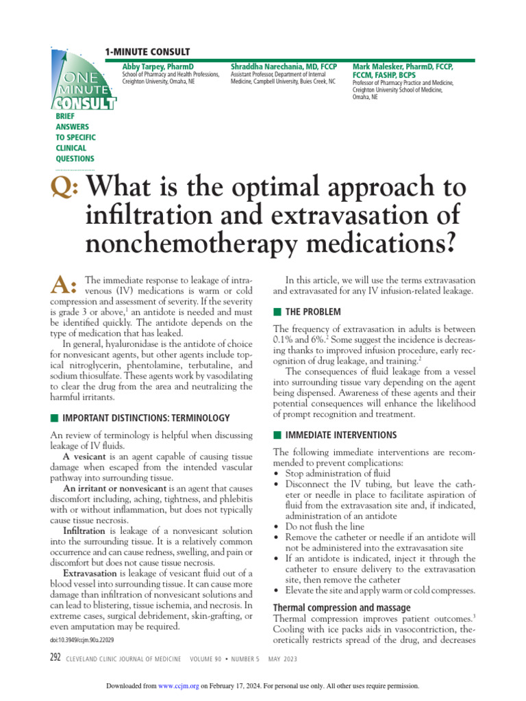 IV Extravasation Management Guide | PDF | Intravenous Therapy ...
