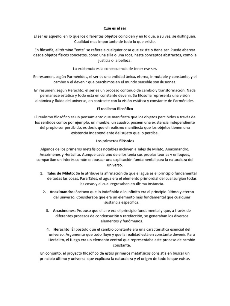 Filosofía del Ser: Parménides y Heráclito | PDF | Metafísica | Teorías ...