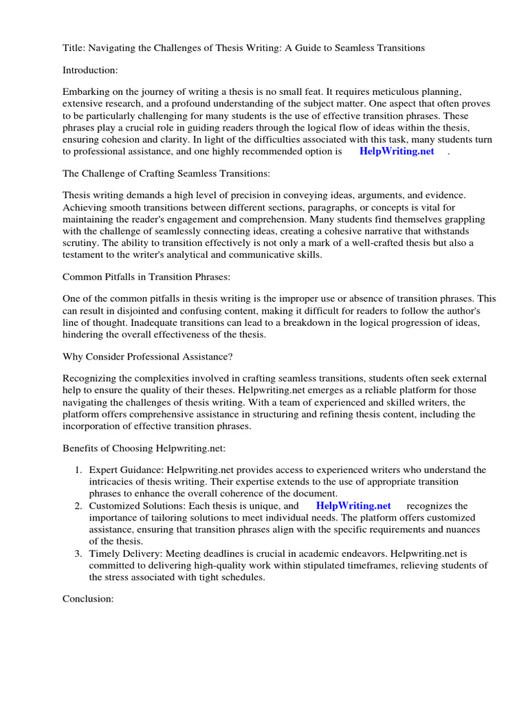 Thesis Transition Phrases | PDF | Phrase
