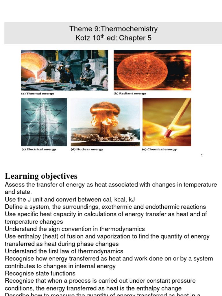CMY 117 - Theme 9 - Thermochemistry (Thermodynamics) | PDF | Heat ...