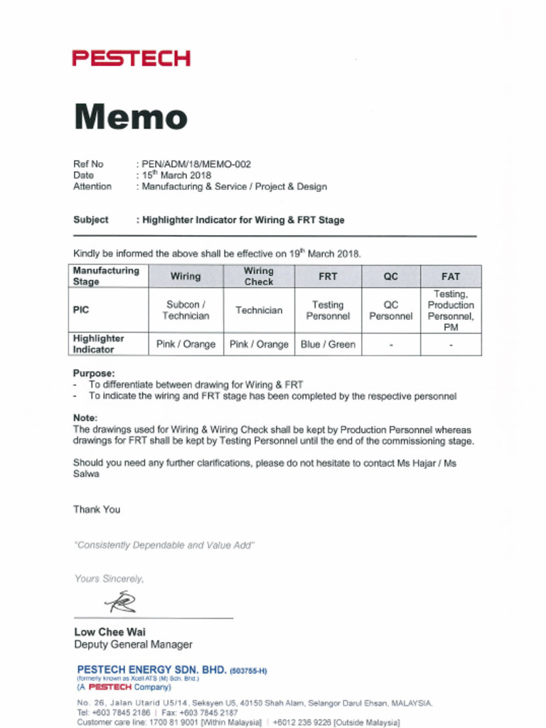(MEMO) PEN - ADM - 18 - MEMO - 002 - Highlighter Indicator For Wiring ...