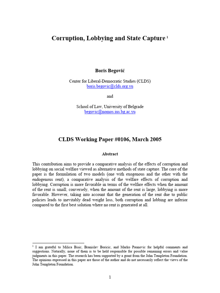 Boris Begovic - Corruption, Lobbying and State Capture | PDF | Monopoly ...