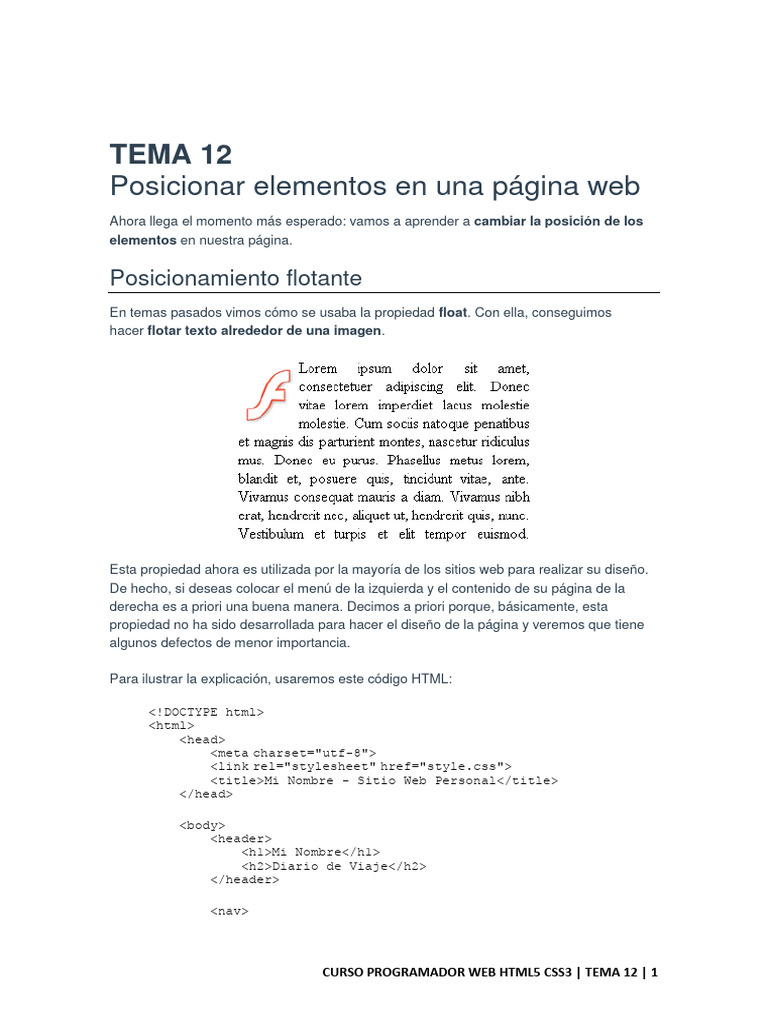 Tema 12 Posicinar Elementos en Una Pagina Web | PDF | Hipertexto ...