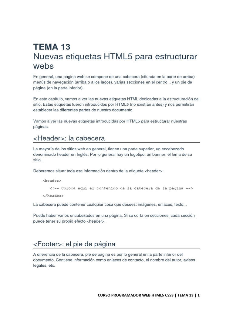 Tema 13 Nuevas Etiquetas HTML5 | PDF | Página web | Red mundial
