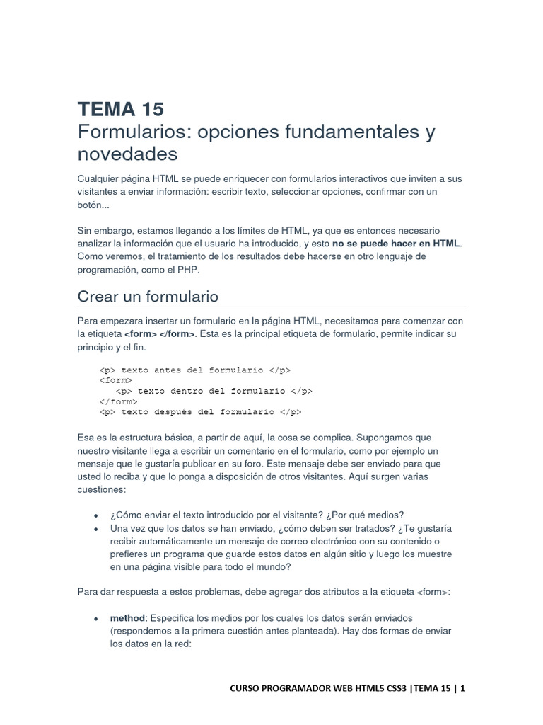 Formularios HTML5: Opciones y Novedades | PDF | HTML | Php