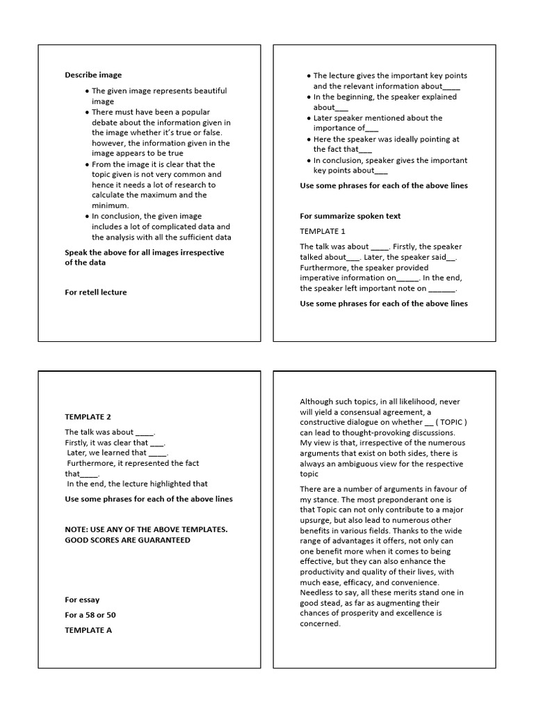 PTE Speaking and Essay Templates Guide | PDF | Argument | Logic