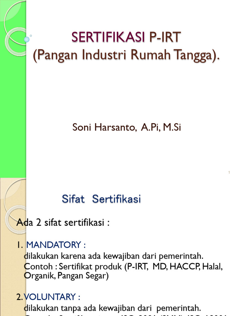 Panduan Sertifikasi P-IRT untuk Pangan Rumah Tangga | PDF