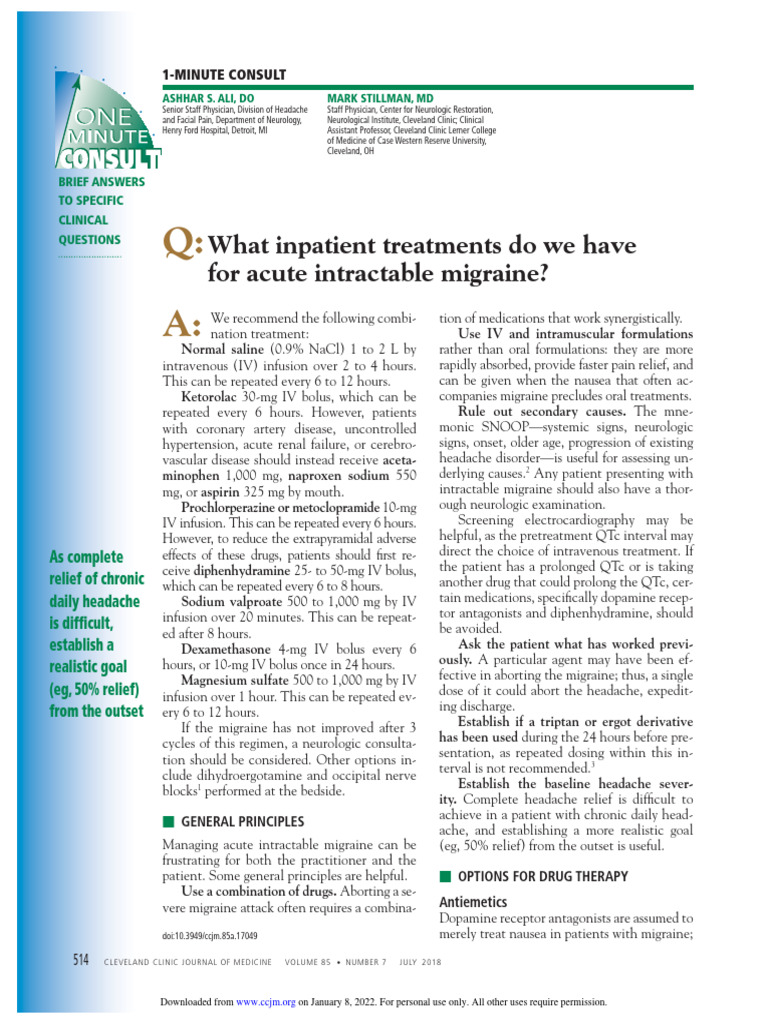What Inpatient Treatments Do We Have For Acute Intractable Migraine ...