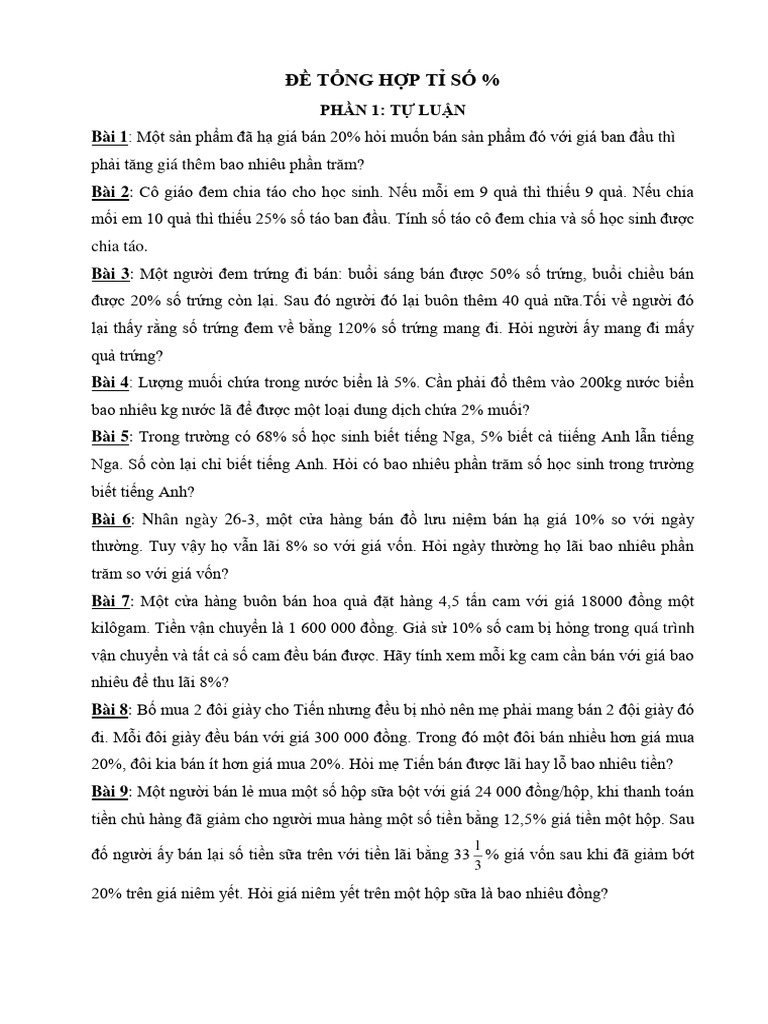 Tong Hop Ti So Phan Tram Mon Toan Lop 5 | PDF