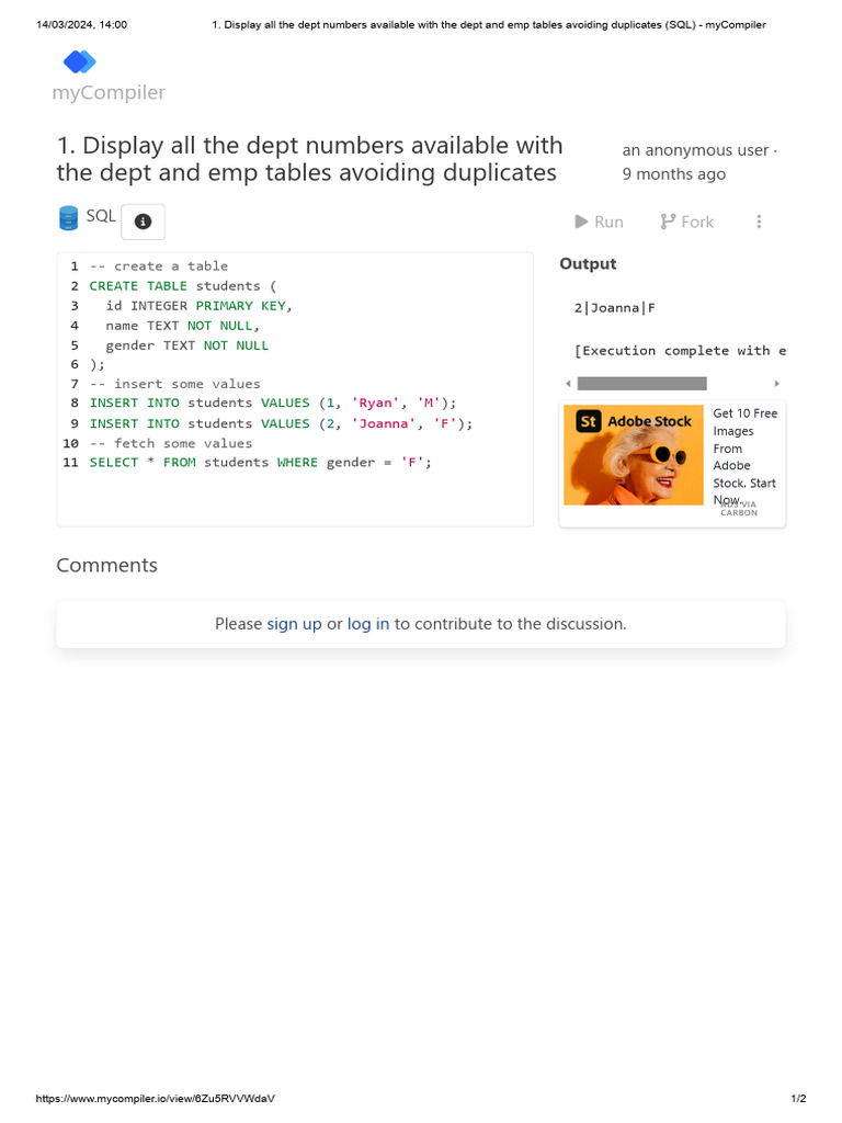 Display All The Dept Numbers Available With The Dept and Emp Tables ...