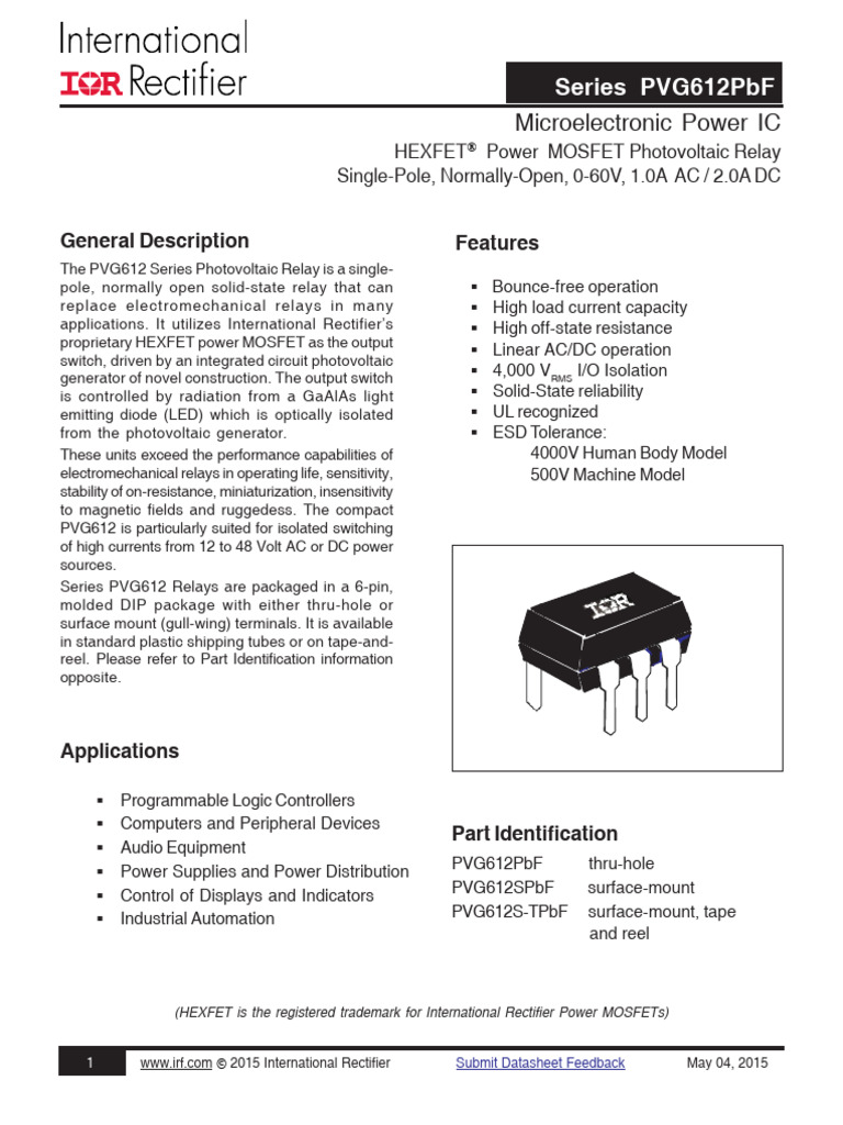 Infineon PVG612 DataSheet v01 - 00 EN | PDF | Relay | Switch