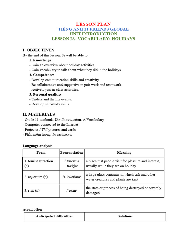 Lesson Plan IA | PDF | Teachers | Vocabulary