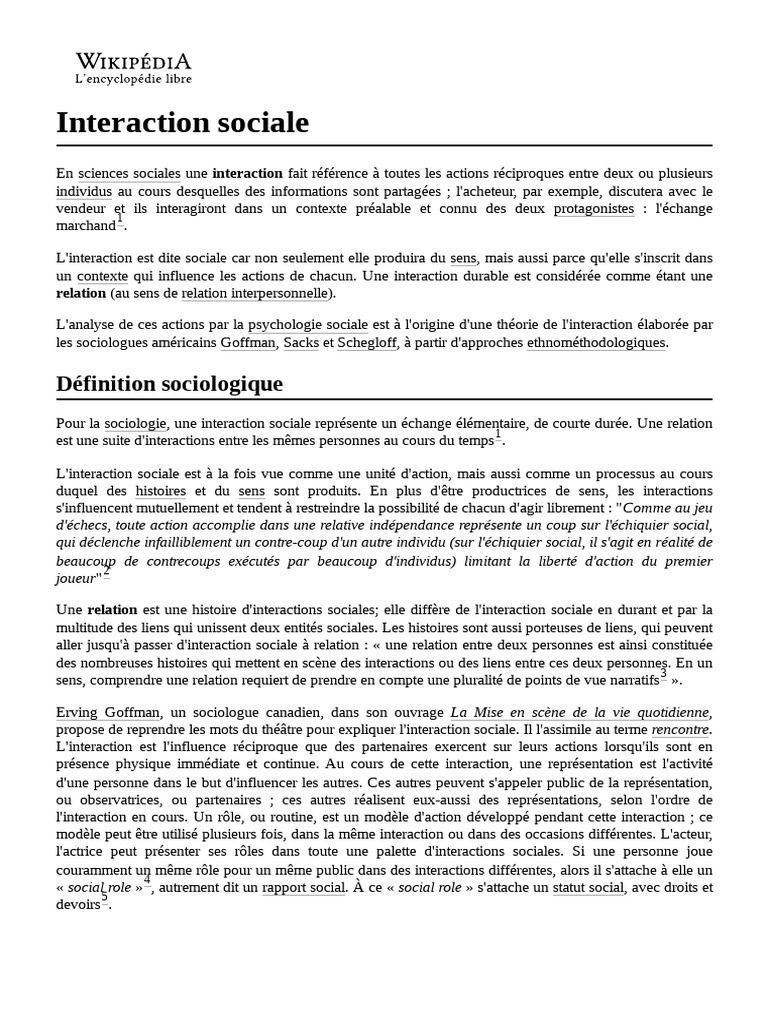 Définition de l'interaction sociale | PDF | Psychologie sociale ...
