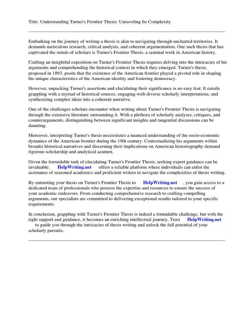 Turners Frontier Thesis Explained | PDF | American Frontier | The ...