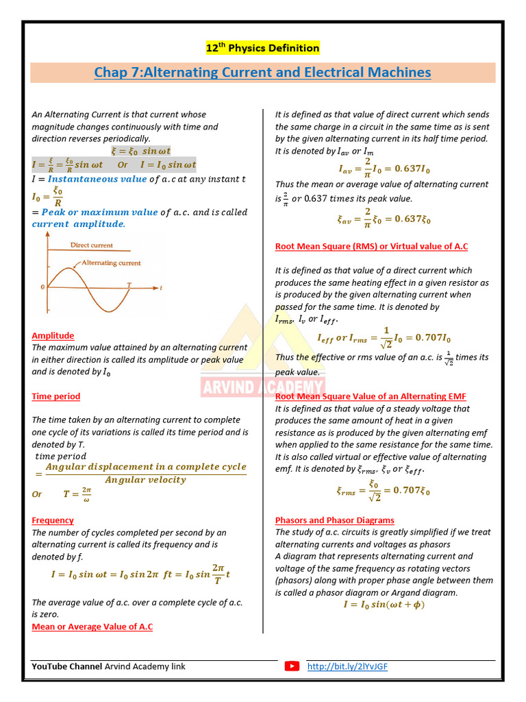 Chap 7 Alternating Current and Electrical Machines | PDF | Electrical Impedance | Inductor
