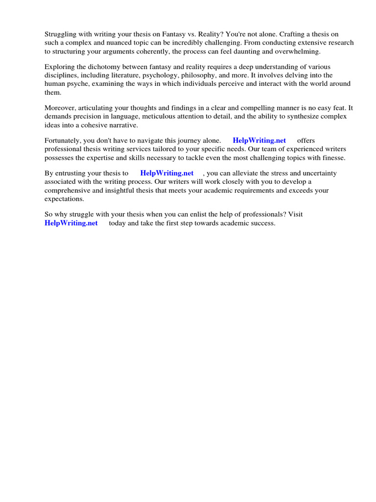 Fantasy Vs Reality Thesis | PDF | Reality | Hair Loss