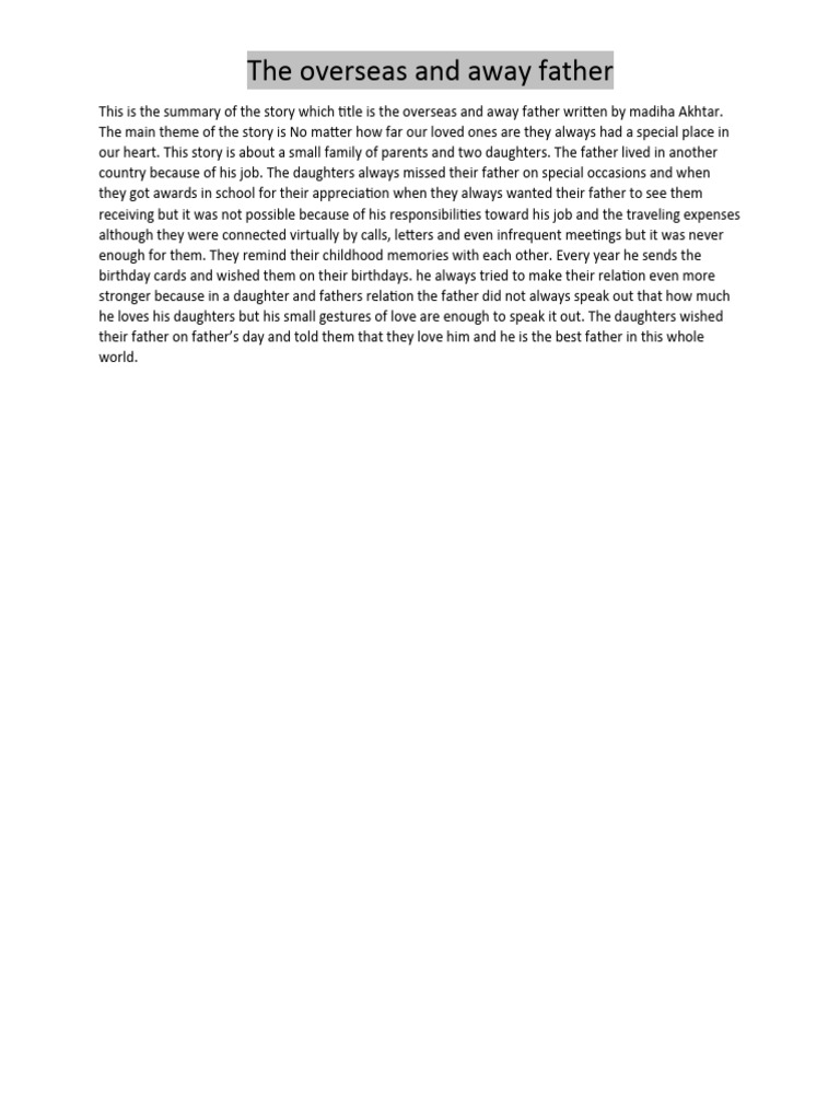 This Is The Summary of The Story Which Title Is The Overseas and Away ...