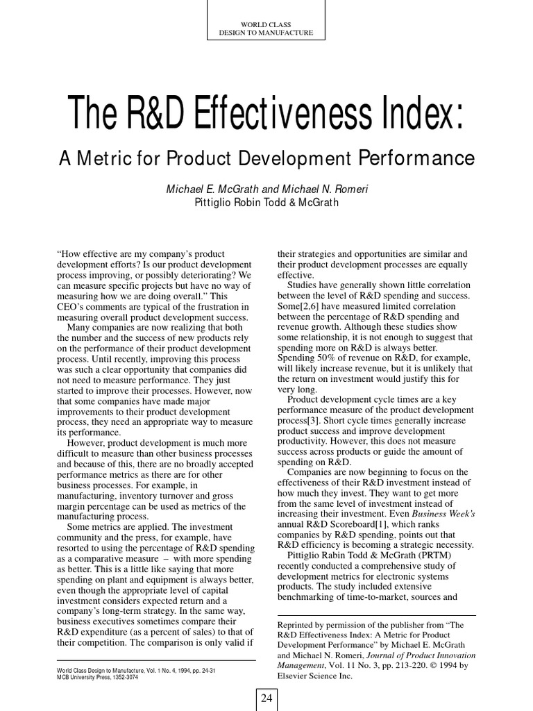 The RD Effectiveness Index | PDF | Research And Development | Performance Indicator