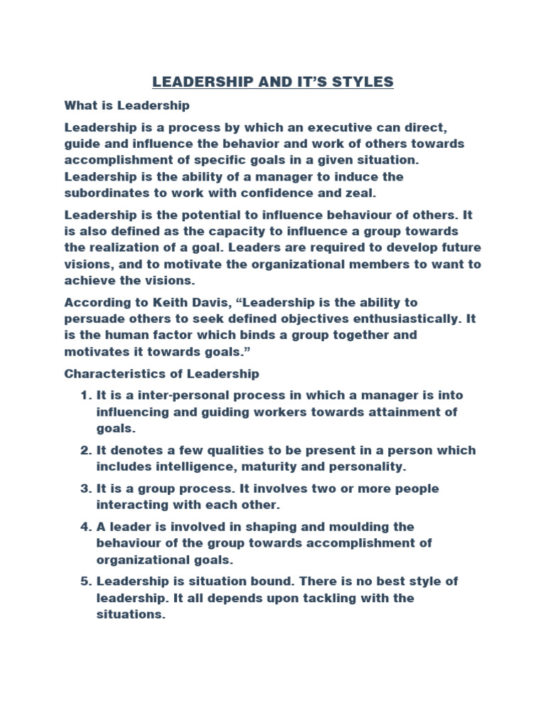 leadership styles | PDF | Leadership | Goal