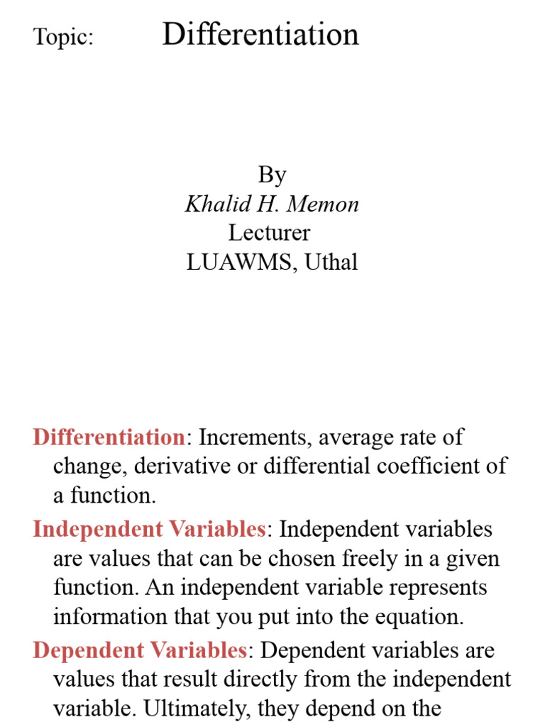 Lec I Differentiation Math For Bs 2nd Sem Pdf Derivative Variable Mathematics