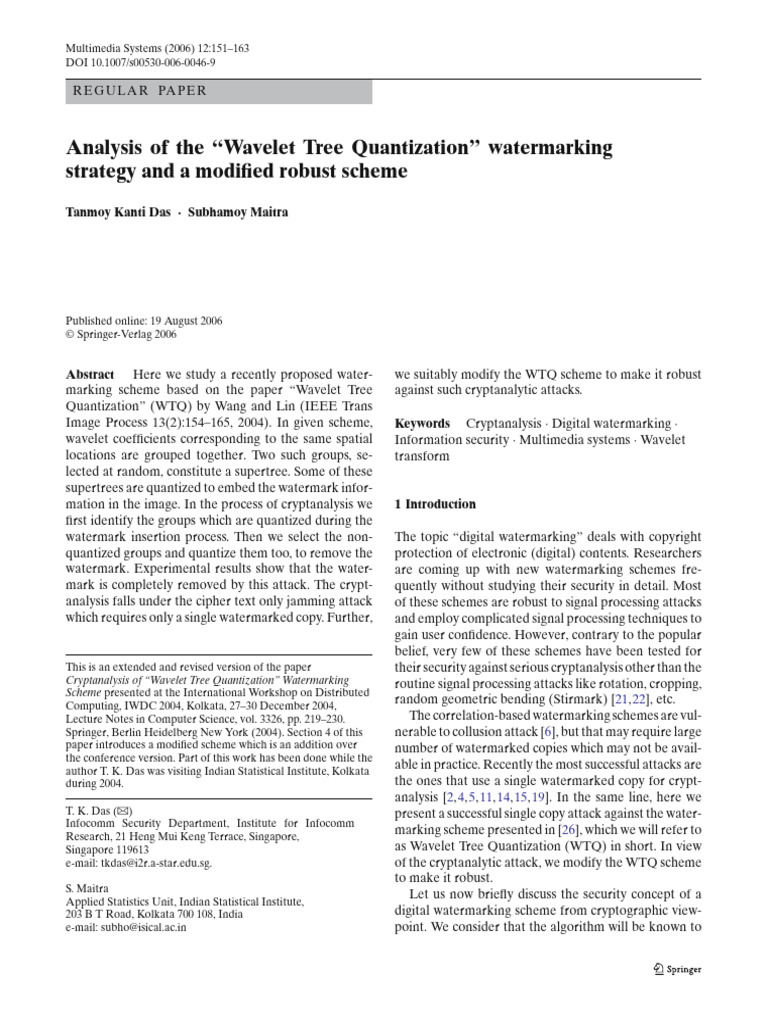 Analysis of The "Wavelet Tree Quantization" Watermarking | PDF | Cryptography | Digital Technology