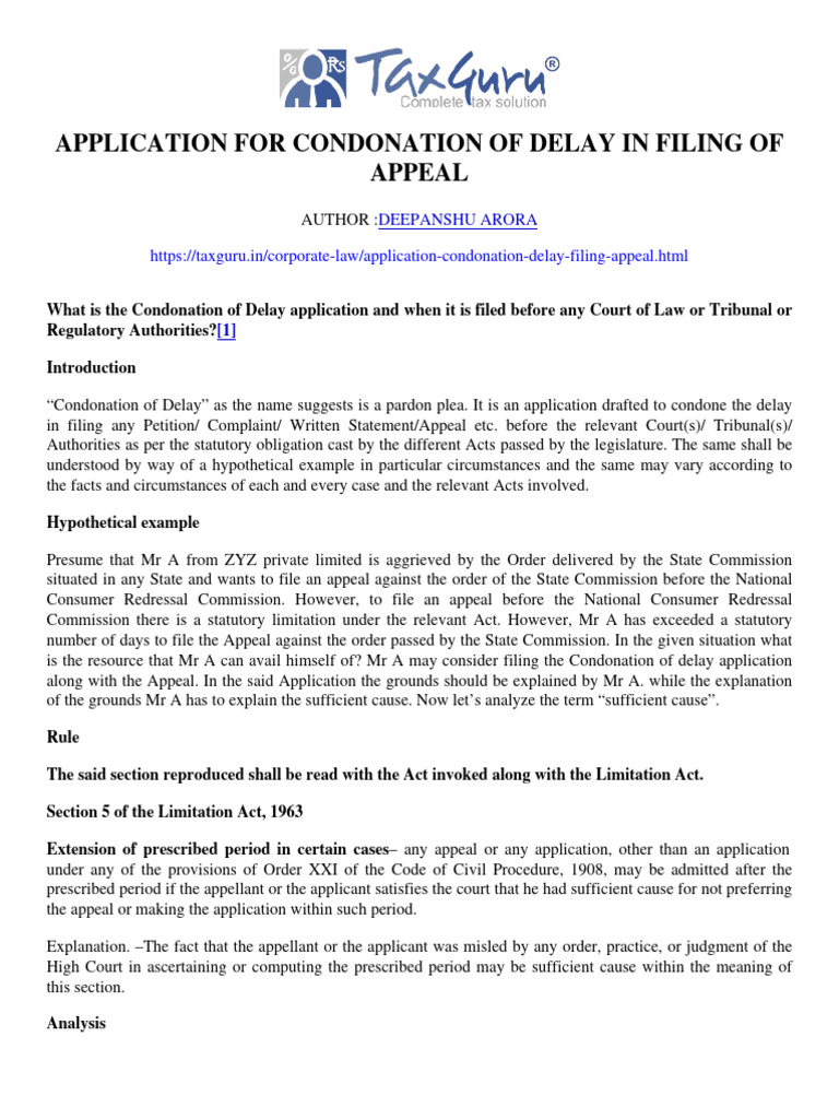 Application For Condonation of Delay in Filing of Appeal - Taxguru - in ... Application For Condonation of Delay in Filing of Appeal - Taxguru - in ...