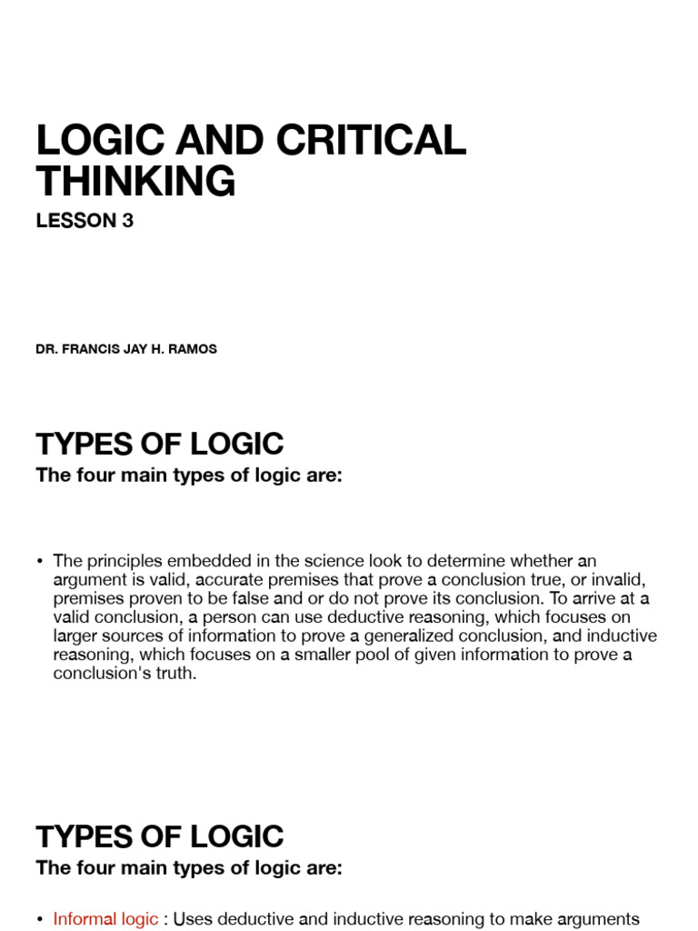 LESSON 3 - LOGIC & CT TYPES OF LOGIC (1) | PDF | Logic | Argument