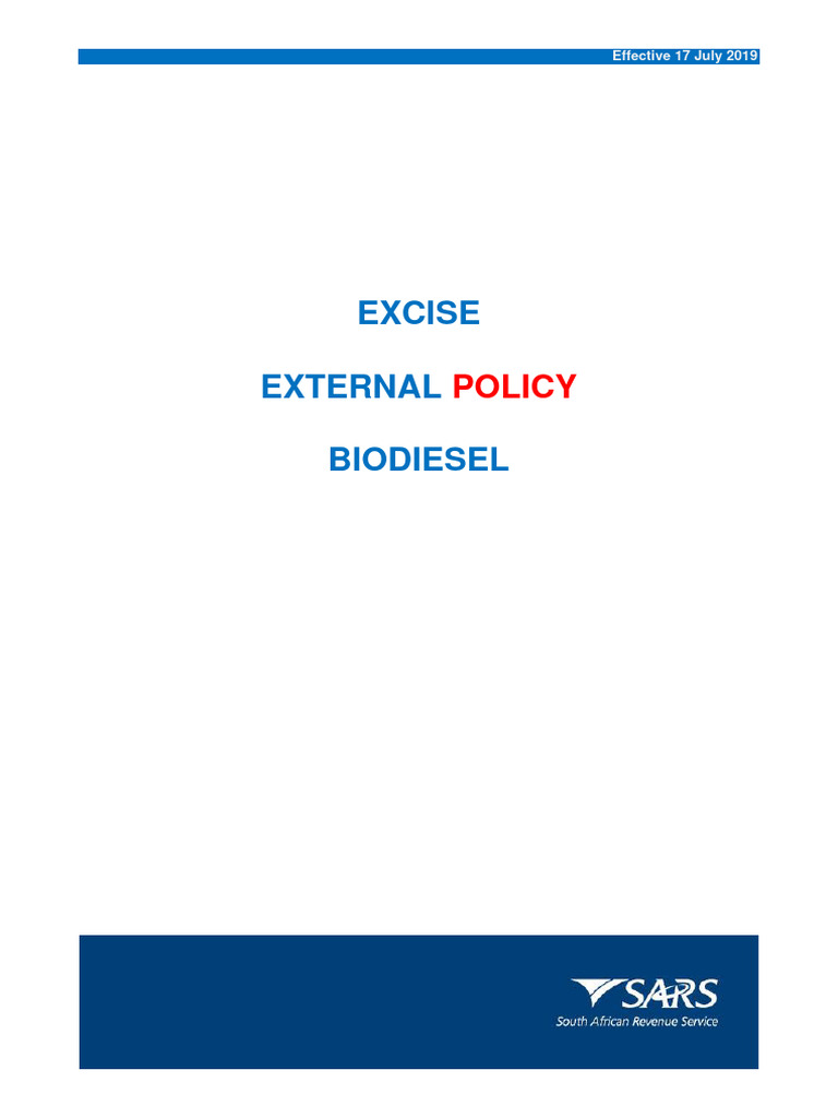 Sars Excise External Policy Biodiesel | PDF | Biodiesel | Diesel Fuel